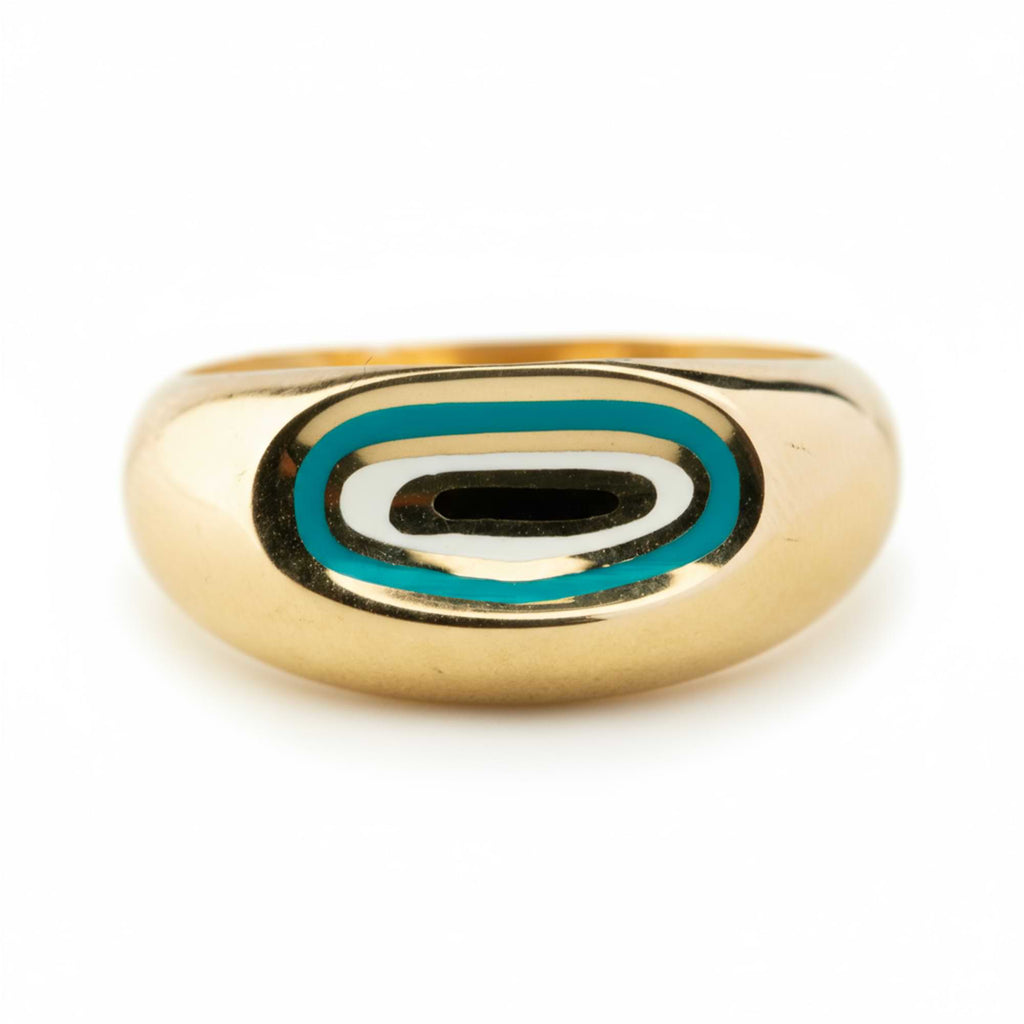 14K Solid Gold Dome Evil Eye Ring