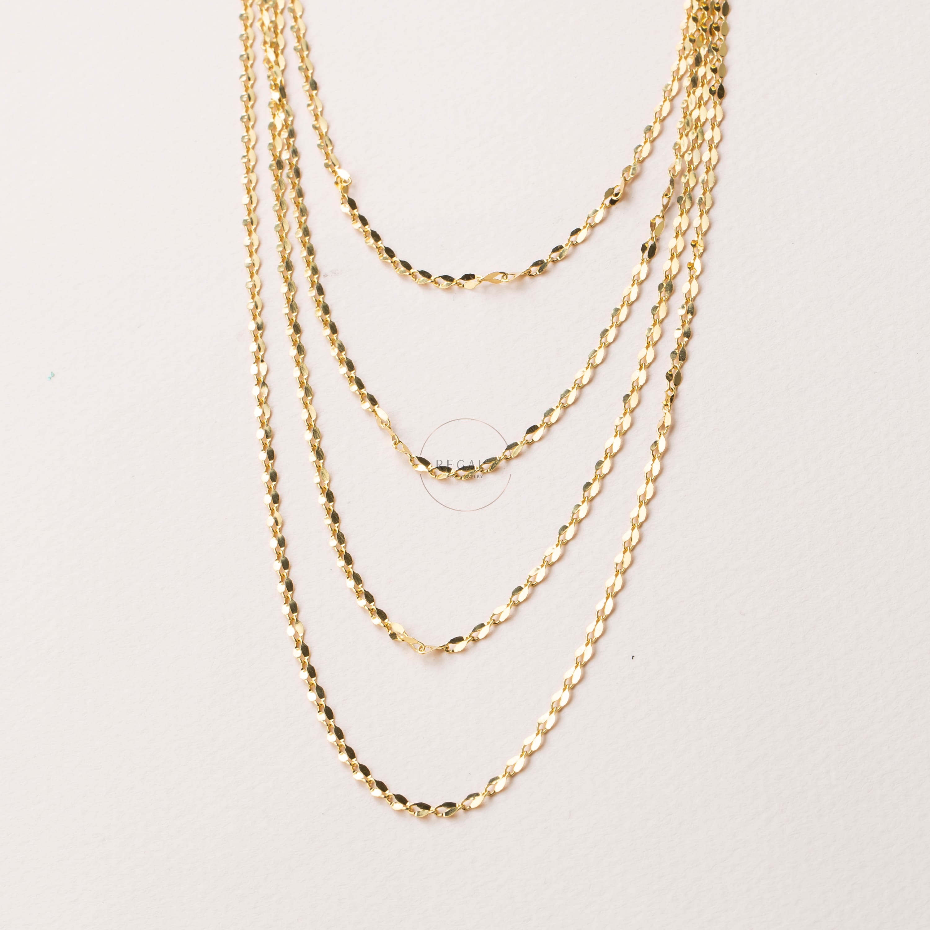 14K Solid Gold Sequin Chain Necklace - Elegance with a Sparkle – Regal ...