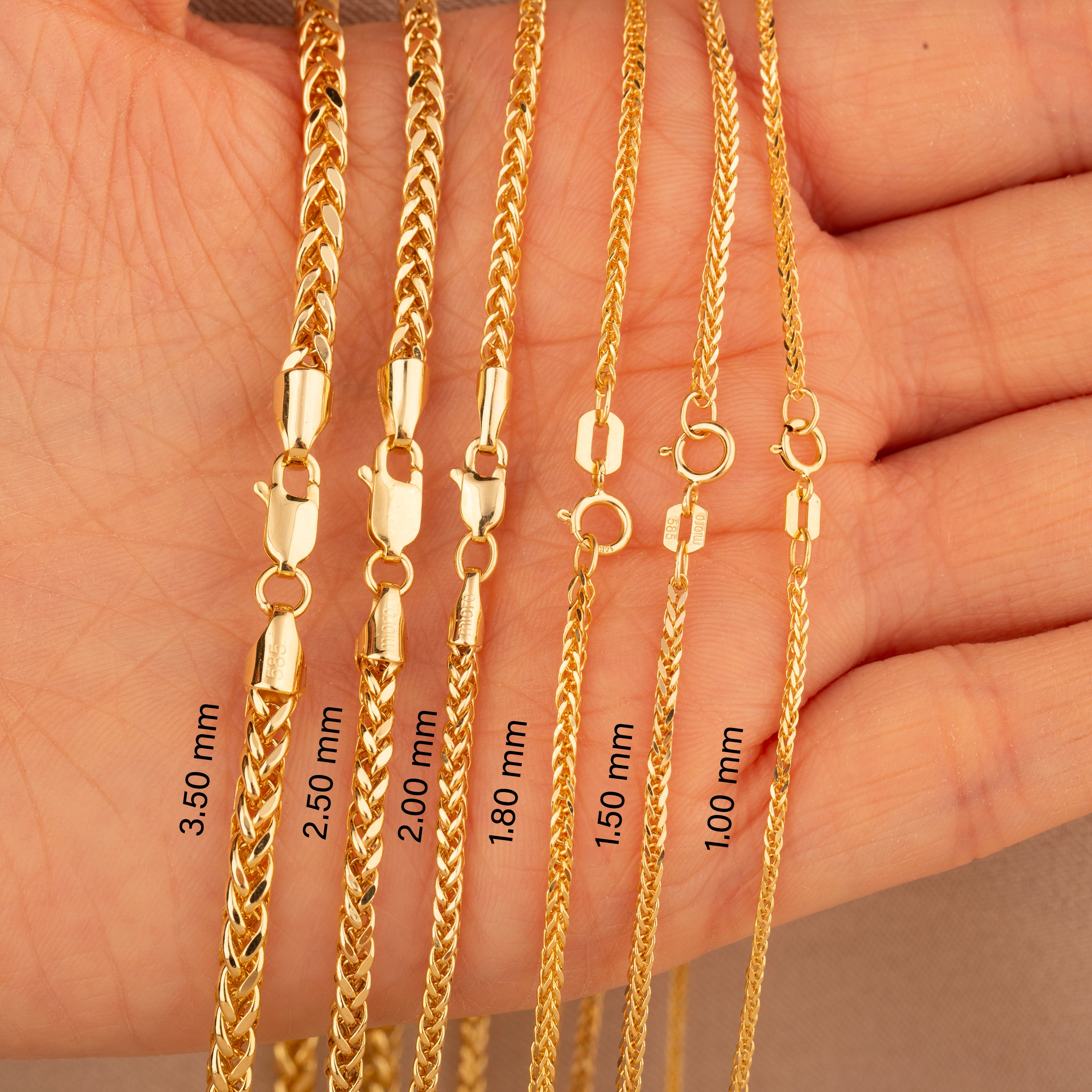14K Solid Gold Wheat / Spiga Chain Necklace - Elegance in Every Link ...