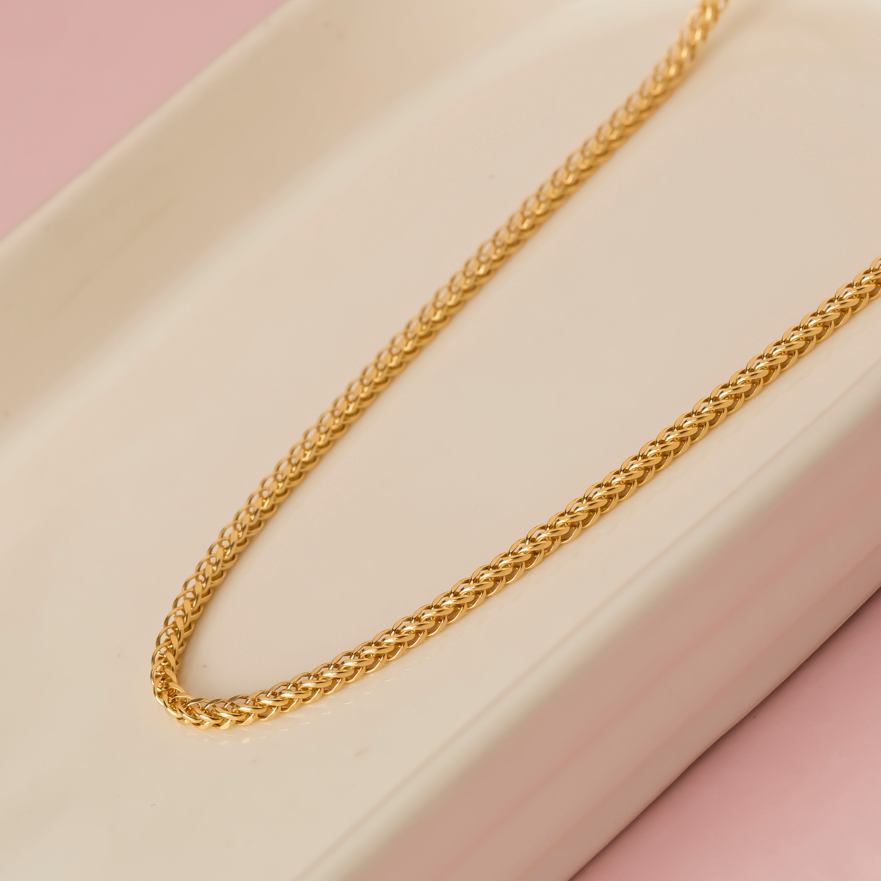 14K Solid Gold Wheat / Spiga Chain Necklace - Elegance in Every Link – Regal Fine Jewelry